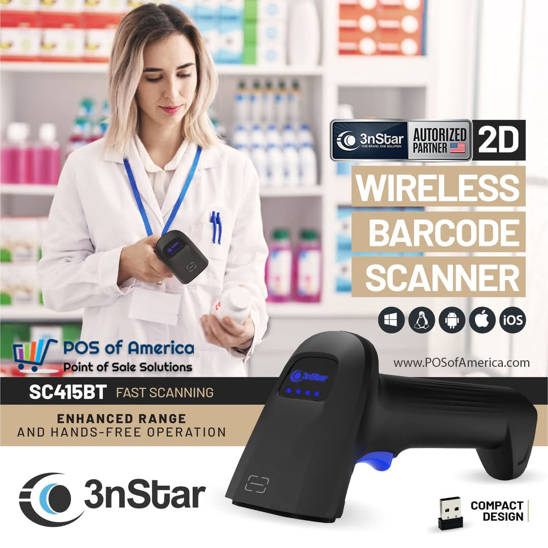 3nStar 2D Wireless Handheld Barcode Scanner SC415BT | POS OF AMERICA