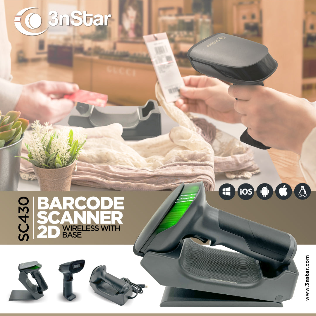 3nStar Wireless 2.4Ghz. BT/Radio Handheld Barcode Scanner 2D with USB ...