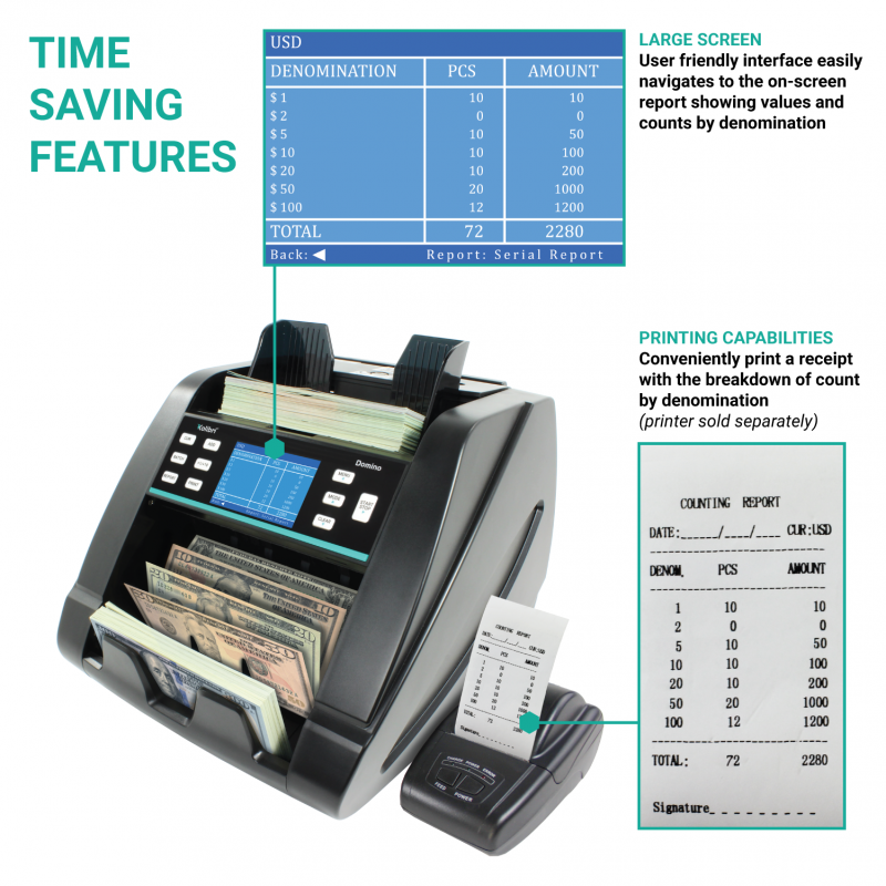 Kolibri DOMINO™ Business-Grade Bill Counter, Sorter and Reader with ...