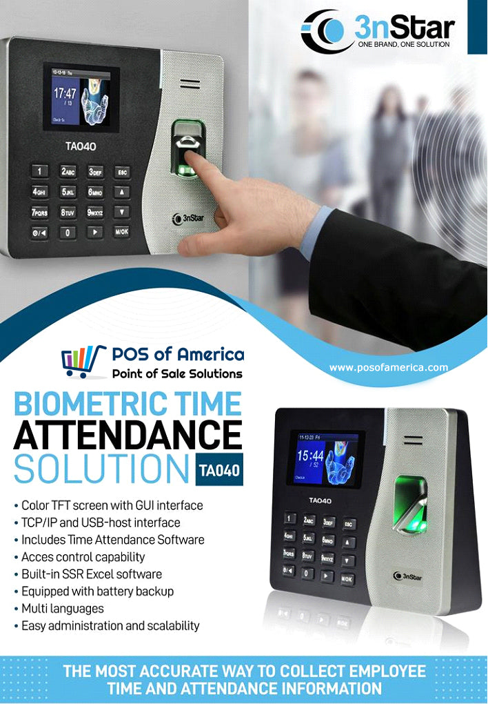 3nStar Biometric Fingerprint Time Attendance TA040 | POS OF AMERICA